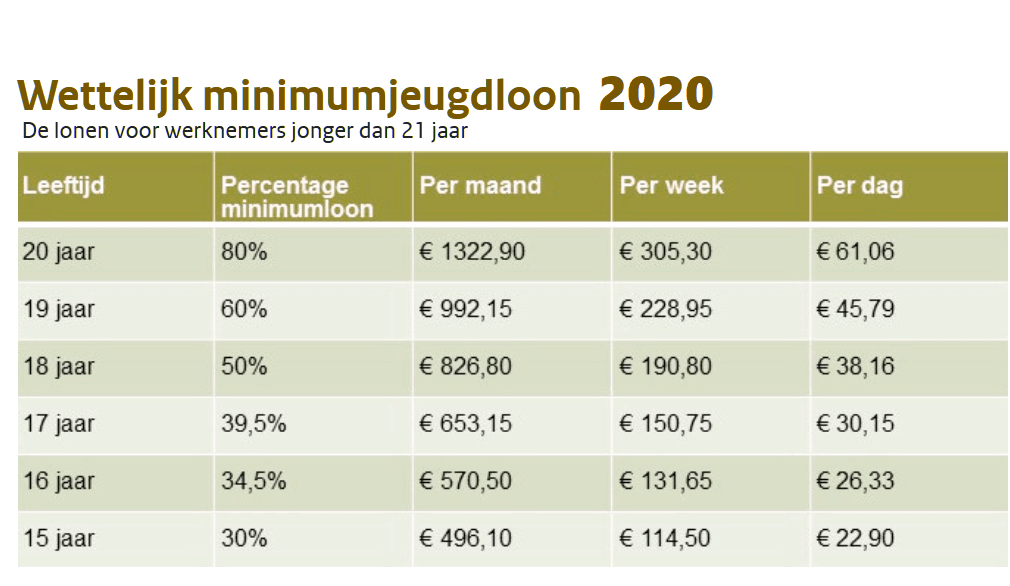 Aanpassing wettelijk minimumloon per 1 januari 2020 - 100% ... Aanpassing wettelijk minimumloon per 1 januari 2020 - 100% ...